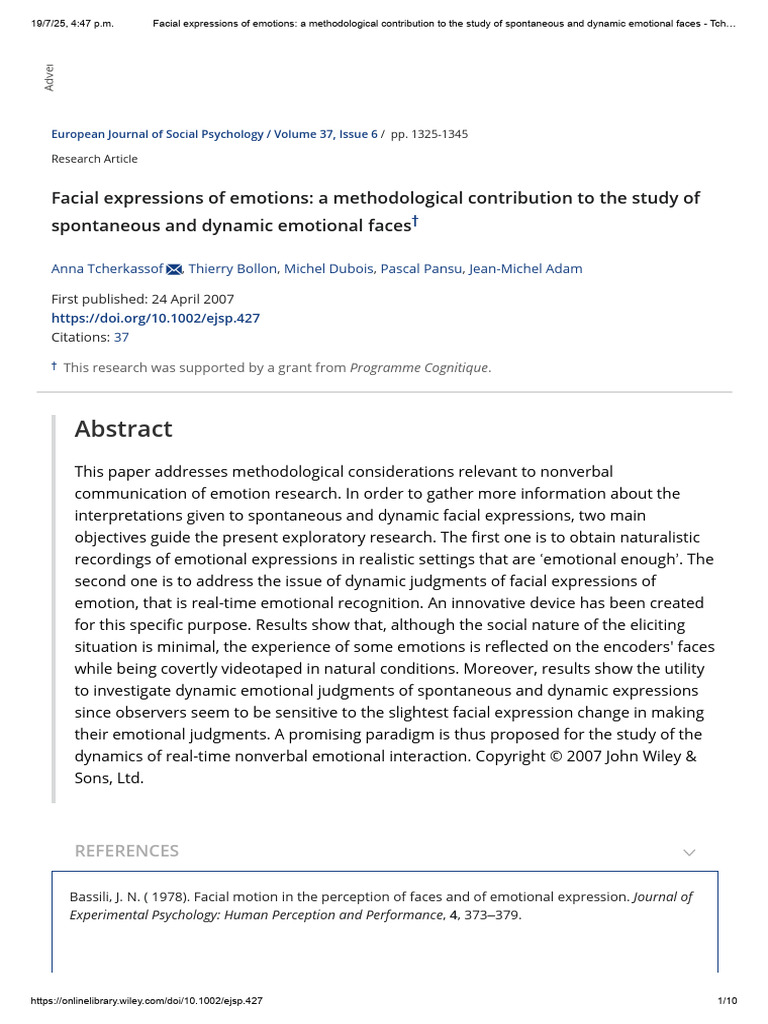 Facial Expressions of Emotions: A Methodological Contribution To The ...