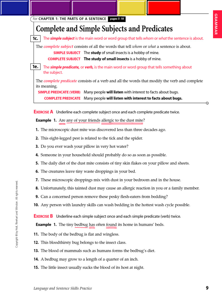 9 Complete and Simple Subjects and Predicates | PDF | Subject (Grammar ...