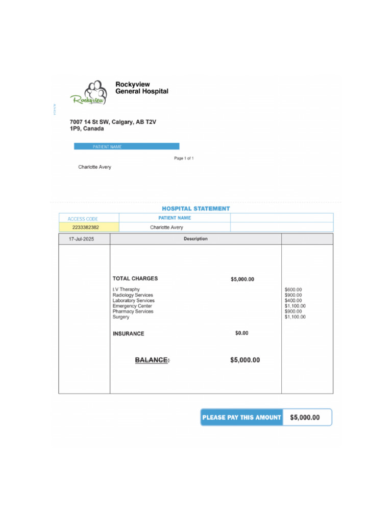 Hospital Bill Charlotte Avery | PDF
