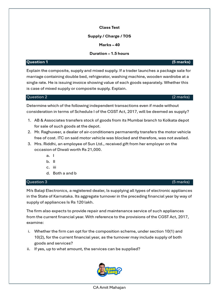 Test Paper - Supply Charge TOS | PDF | Payments