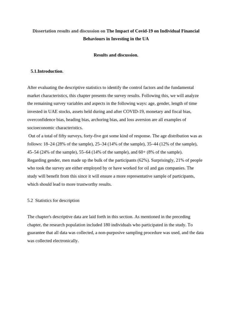 Dissertation Results and Discussion On The Impact of Covid | PDF ...