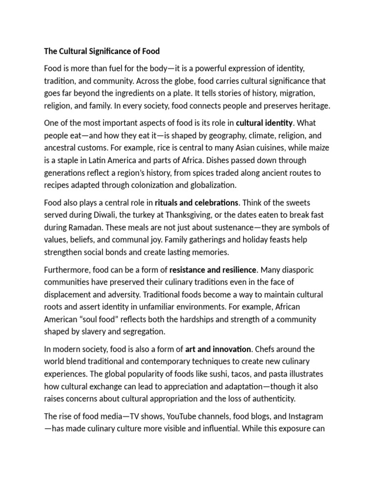 The Cultural Significance of Food | PDF | Cuisine | Food And Drink ...