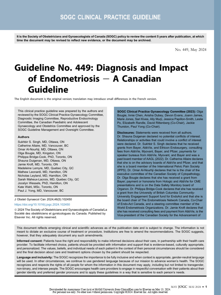 SOGC - Endometriosis (2024) | PDF | Medical Diagnosis | Medicine