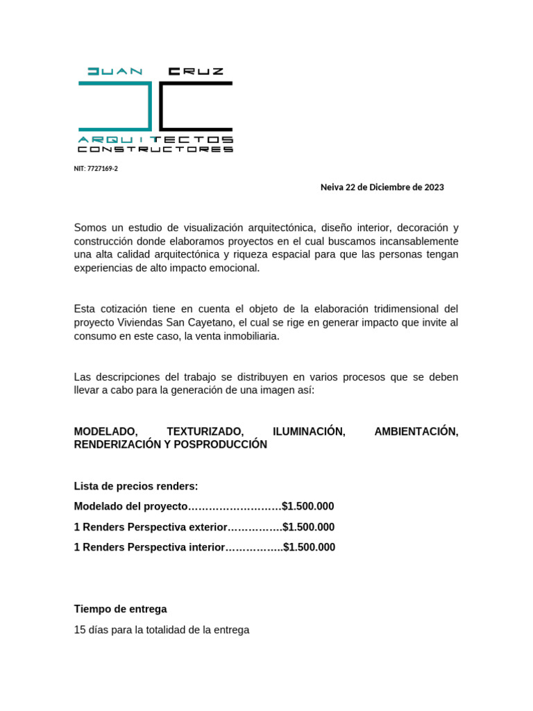 Cotizacion Renders | PDF