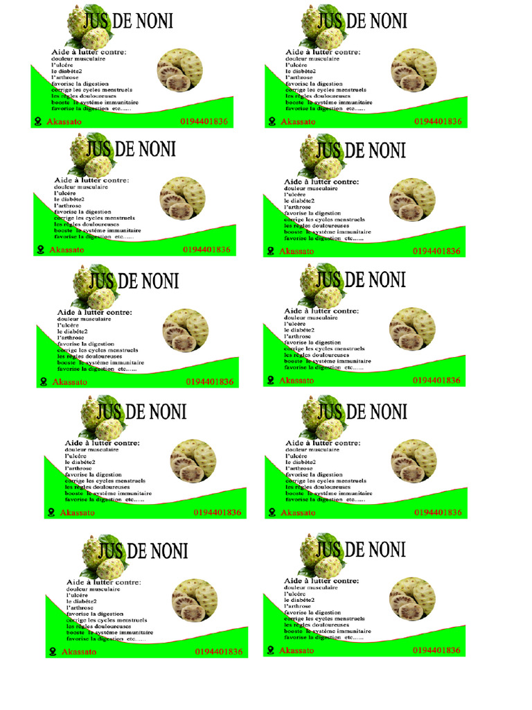 Etiquette Noni A Tirer | PDF