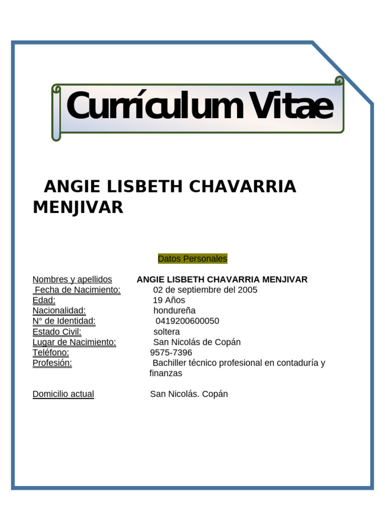 Currículum de Angie Chavarría Menjivar | PDF