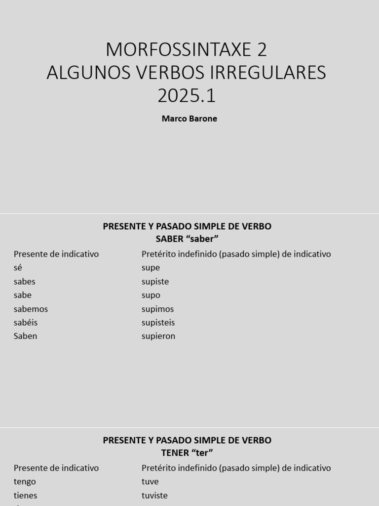 Verbos Irregulares en Presente y Pasado | PDF | Lingüística