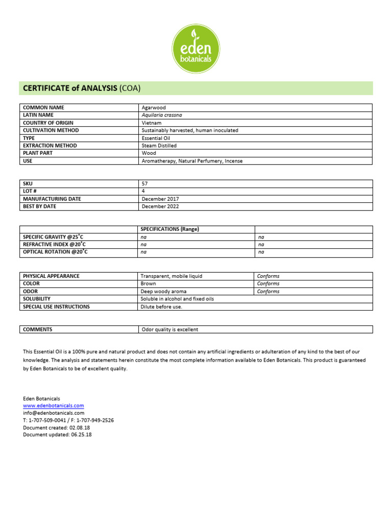 57 Agarwood COA 4 | PDF