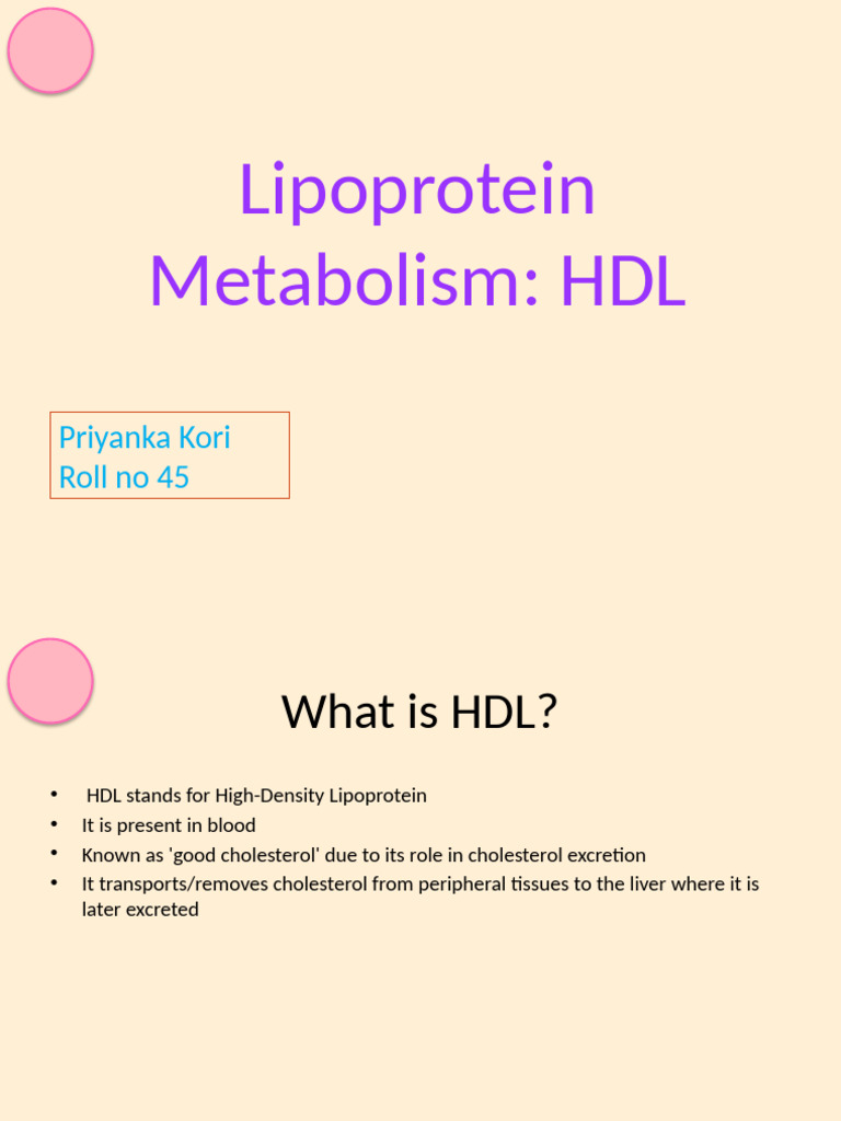 HDL Metabolism Presentation | PDF | High Density Lipoprotein | Cholesterol