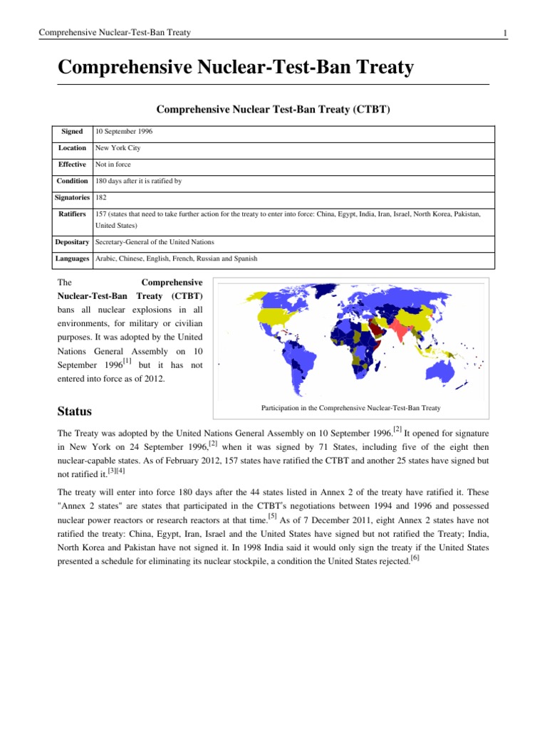 Comprehensive Nuclear Test-Ban Treaty (CTBT) | PDF | Weapons Of Mass ...