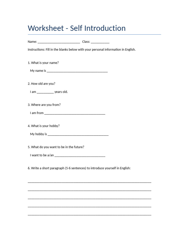 Worksheet Self Introduction | PDF