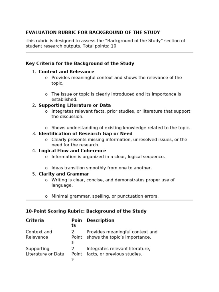 Background Study Rubric | PDF