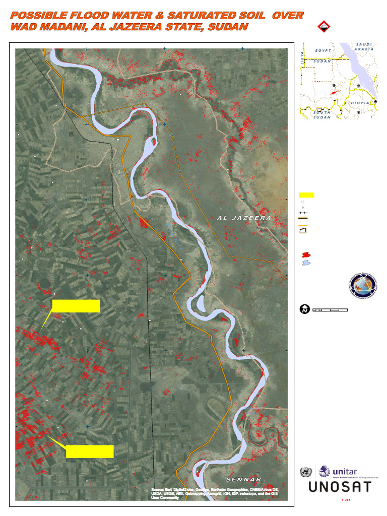 UNOSAT A3 Flooding Wad Madani 18AUG2016 | PDF | Geographic Data And ...