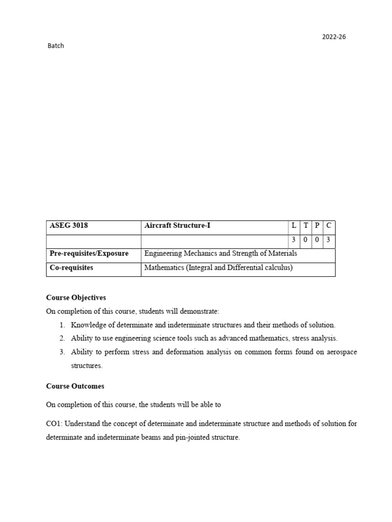 Aircraft Structure I Syllabus | PDF | Buckling | Deformation (Engineering)