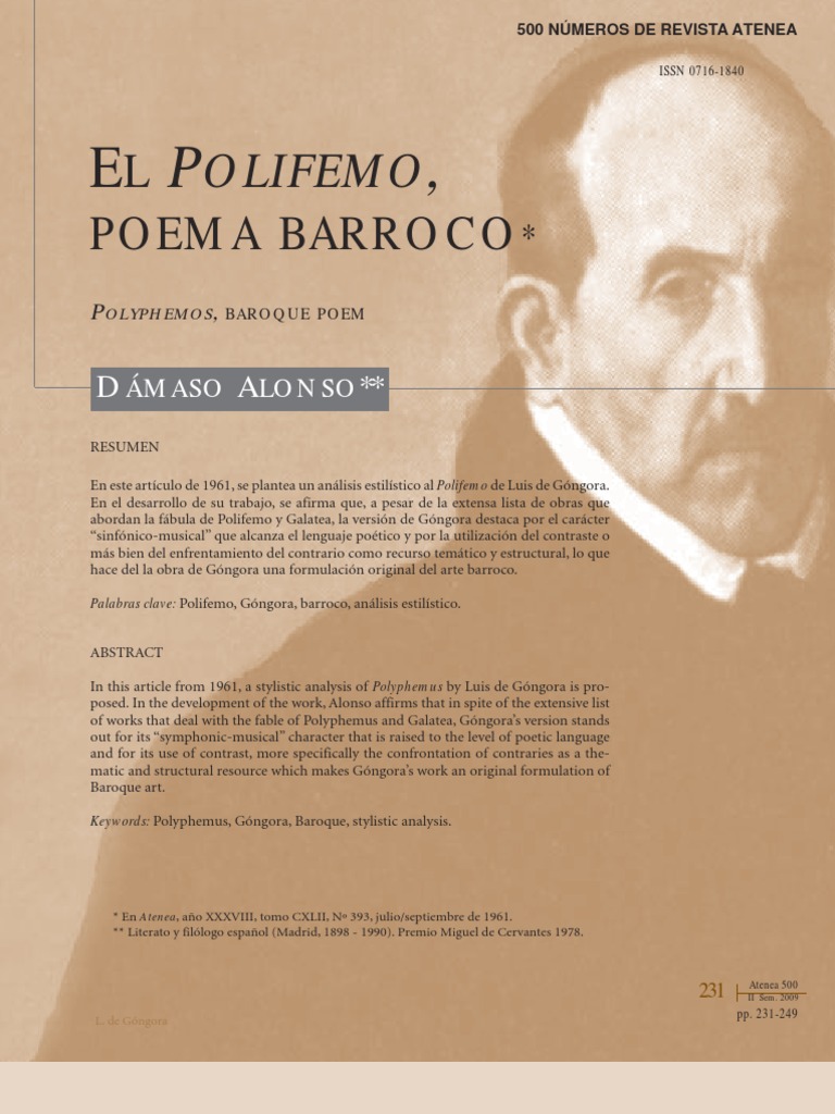 Alonso, Dámaso - El Polifemo, poema barroco | Barroco | Poesía