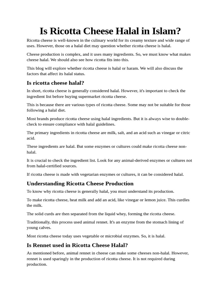 Is Ricotta Cheese Halal in Islam | PDF | Cheese | Ricotta