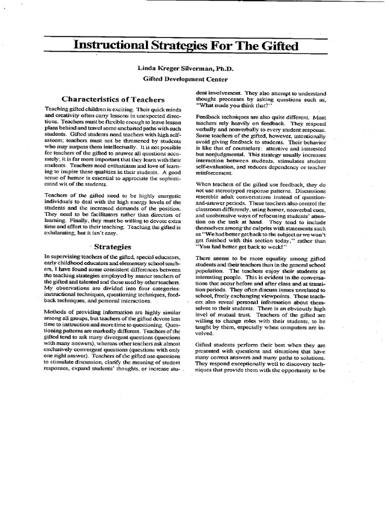 Instructional Strategies For The Gifted | PDF