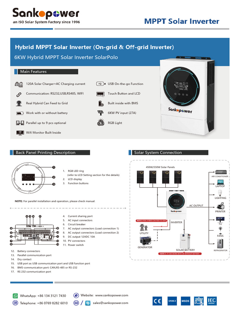 6KW Hybrid MPPT Solar Inverter SolarPolo | PDF | Power Inverter | Usb