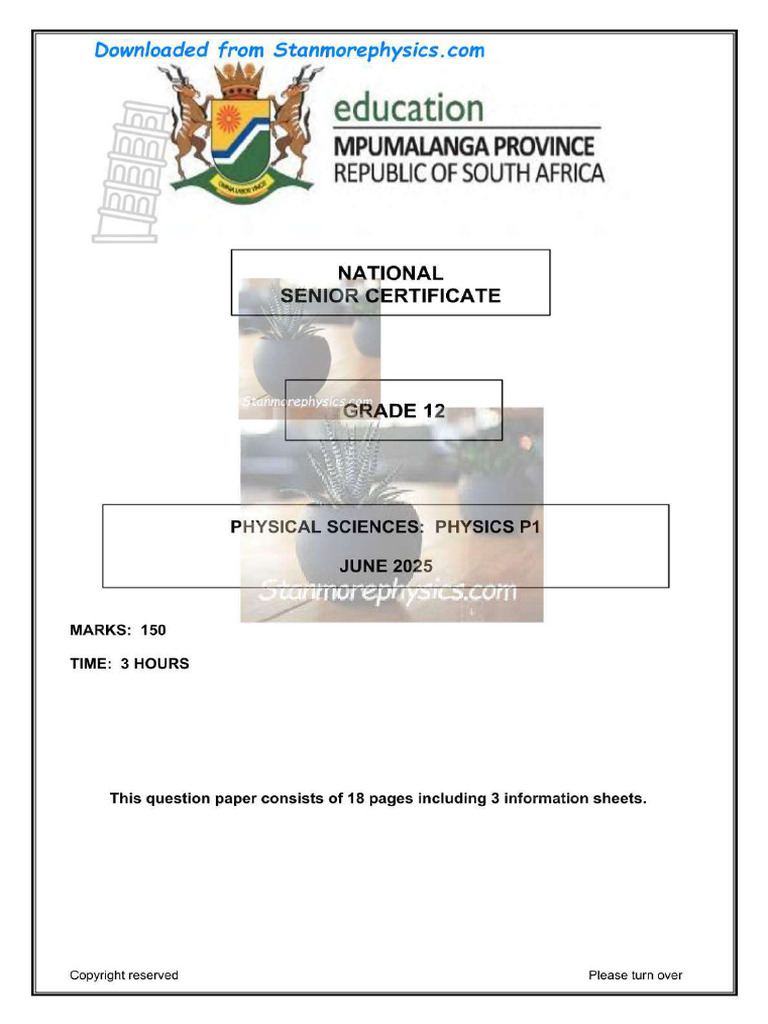 MP Physical Sciences Grade 12 June 2025 P1 and Memo | PDF