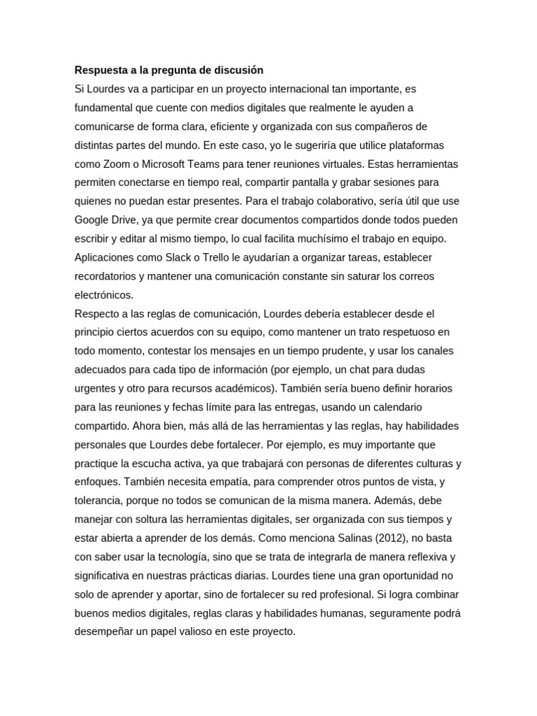 Respuesta A La Pregunta de Discusión | PDF | Aprendizaje | Comunicación ...