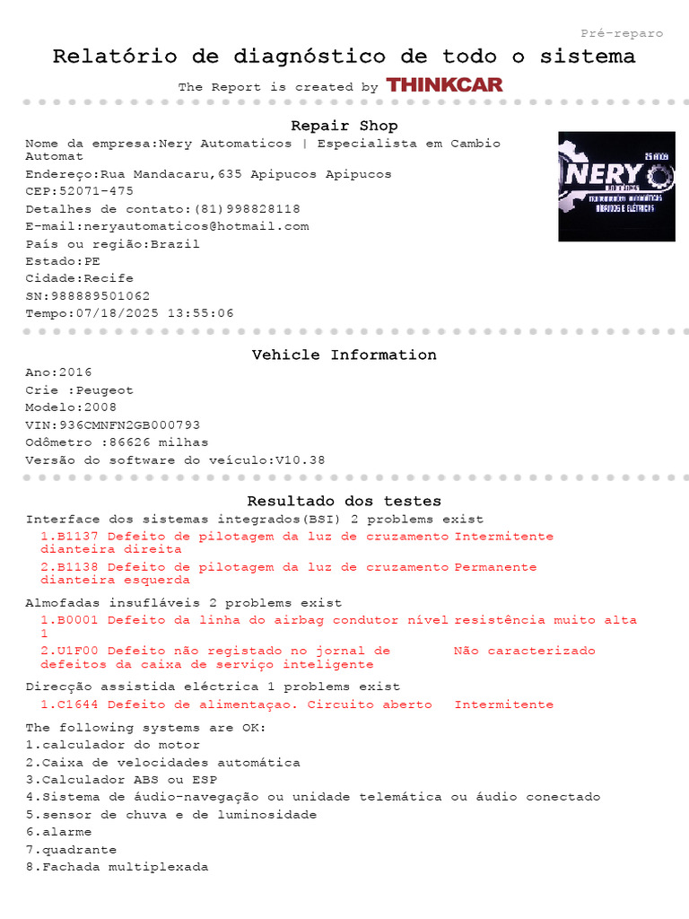 Diagnóstico Citroën DTC C1644 | PDF