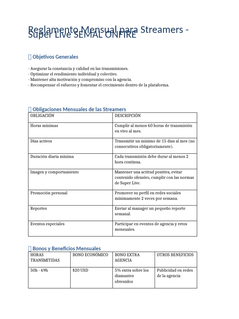 Reglamento Streamers SuperLive | PDF