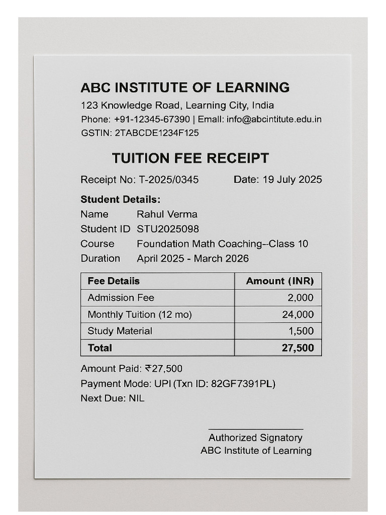 Tuition Fee Receipt | PDF