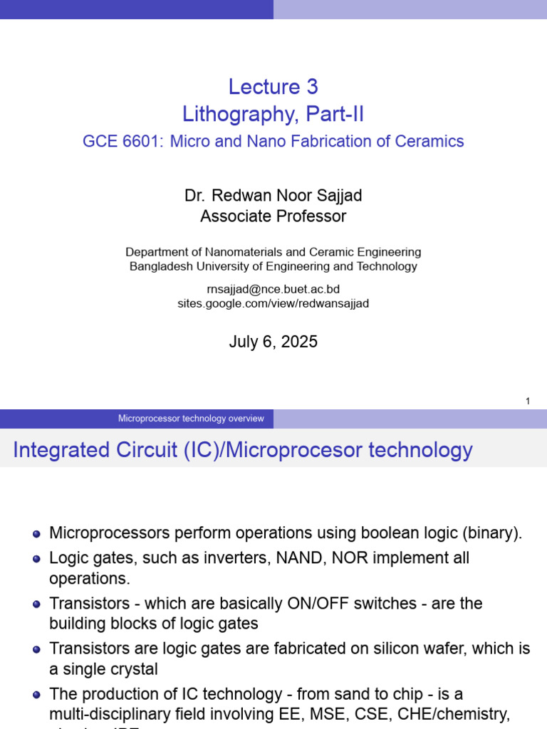 Lecture 3 - Lithography - Part II | PDF | Cmos | Integrated Circuit