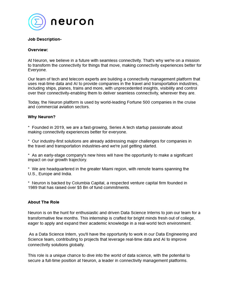 Job Description - Data Engineer JR Role | PDF | Data Science | Learning