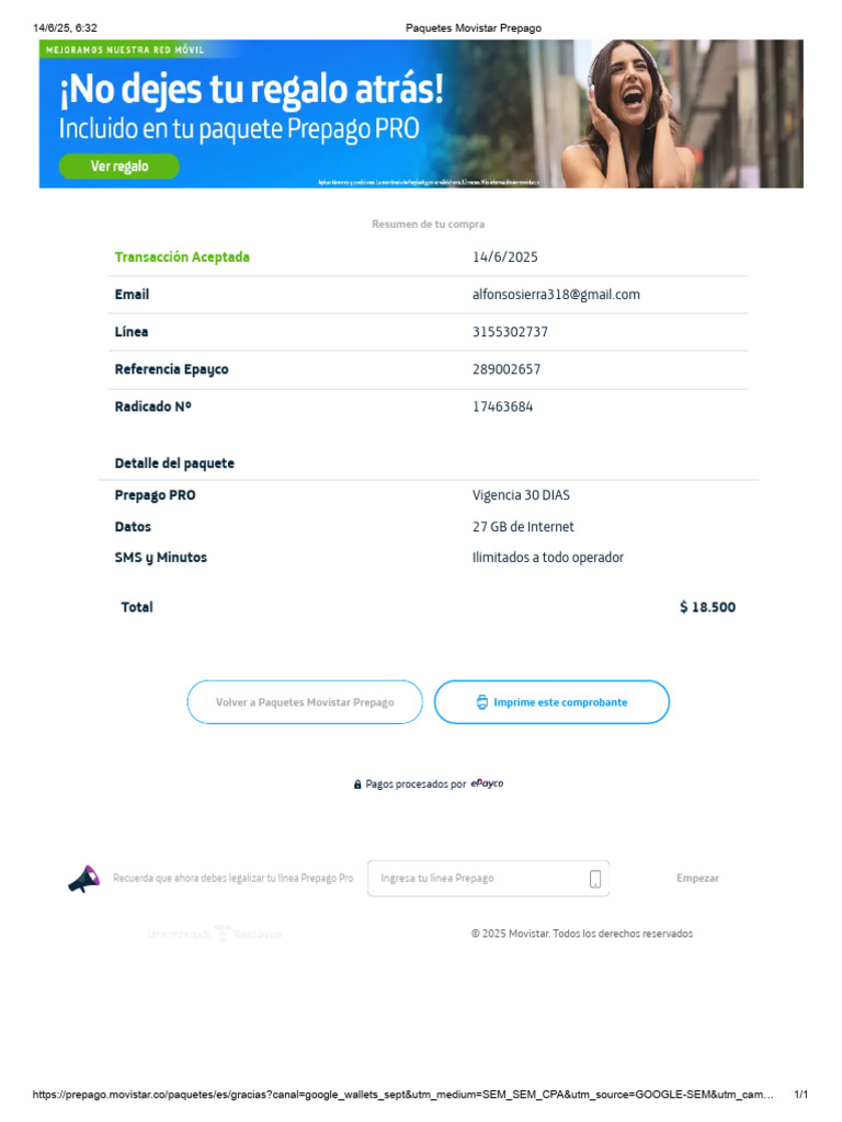 Compra Paquete Movistar Prepago 27 GB | PDF