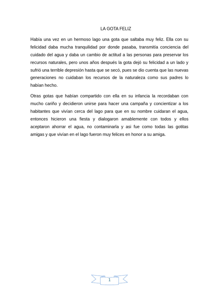 La gota feliz y el cuidado del agua | PDF