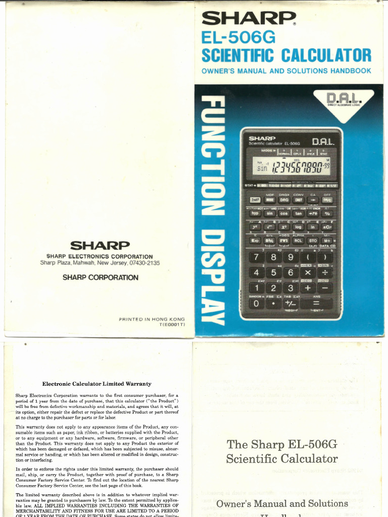 Sharp EL-506G Calculator Manual | PDF | Trigonometric Functions | Legal ...