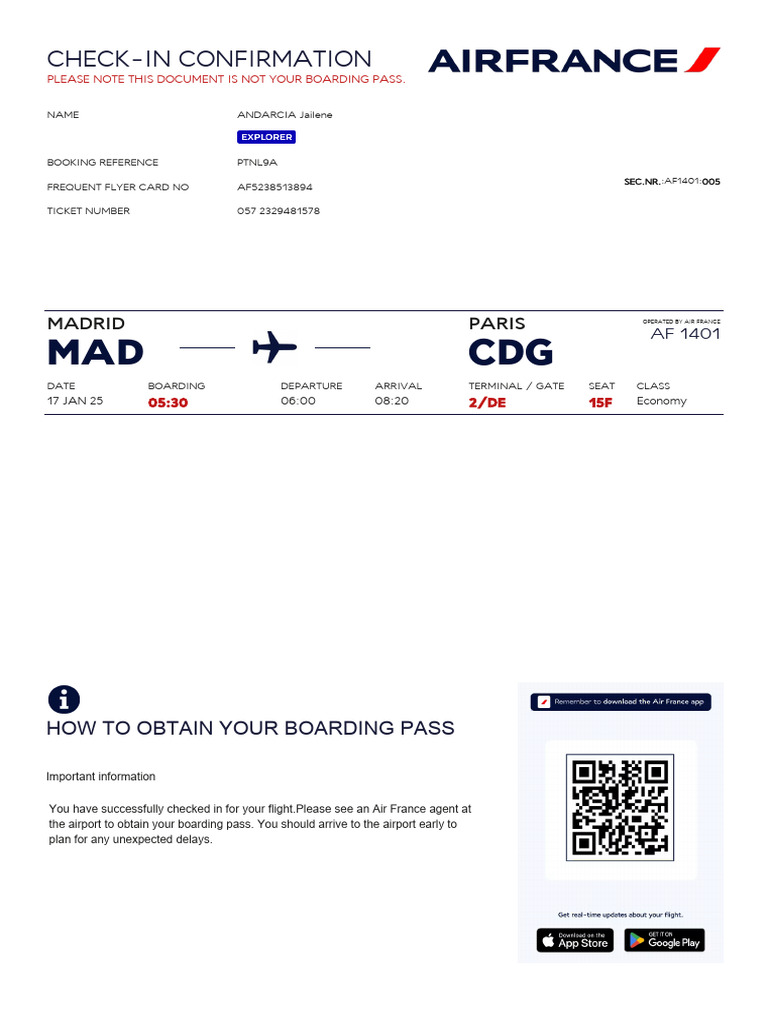 Check in Confirmation | PDF