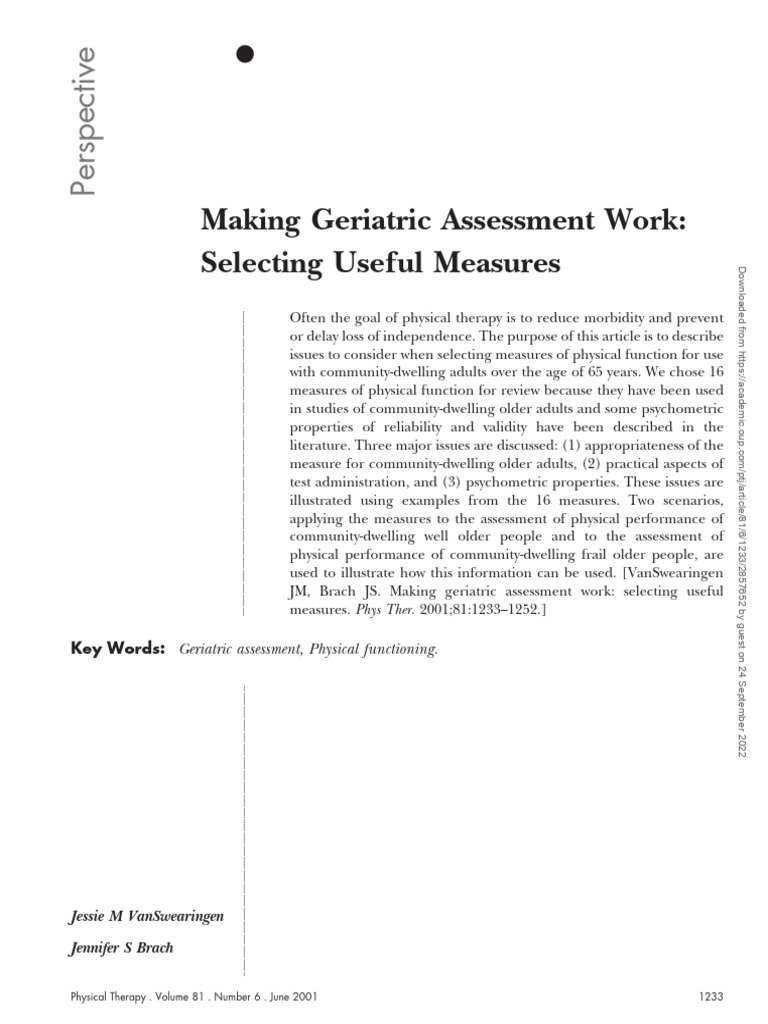Article 1 | PDF | Balance (Ability) | Receiver Operating Characteristic