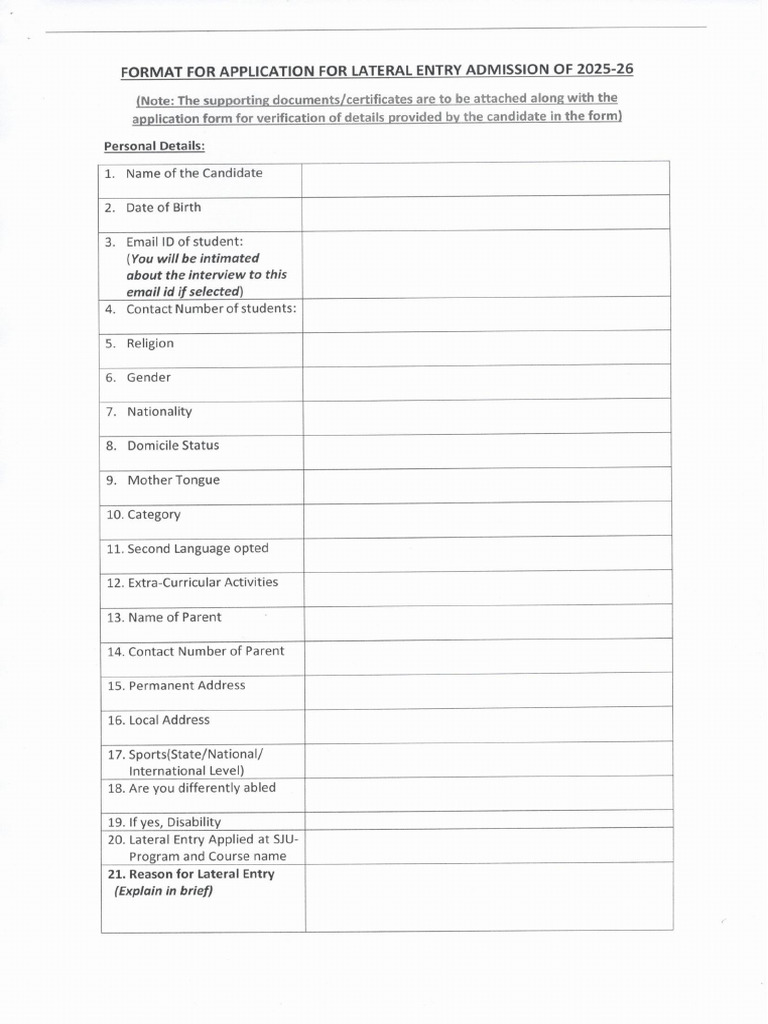 Lateral Entry-Admission Form | PDF