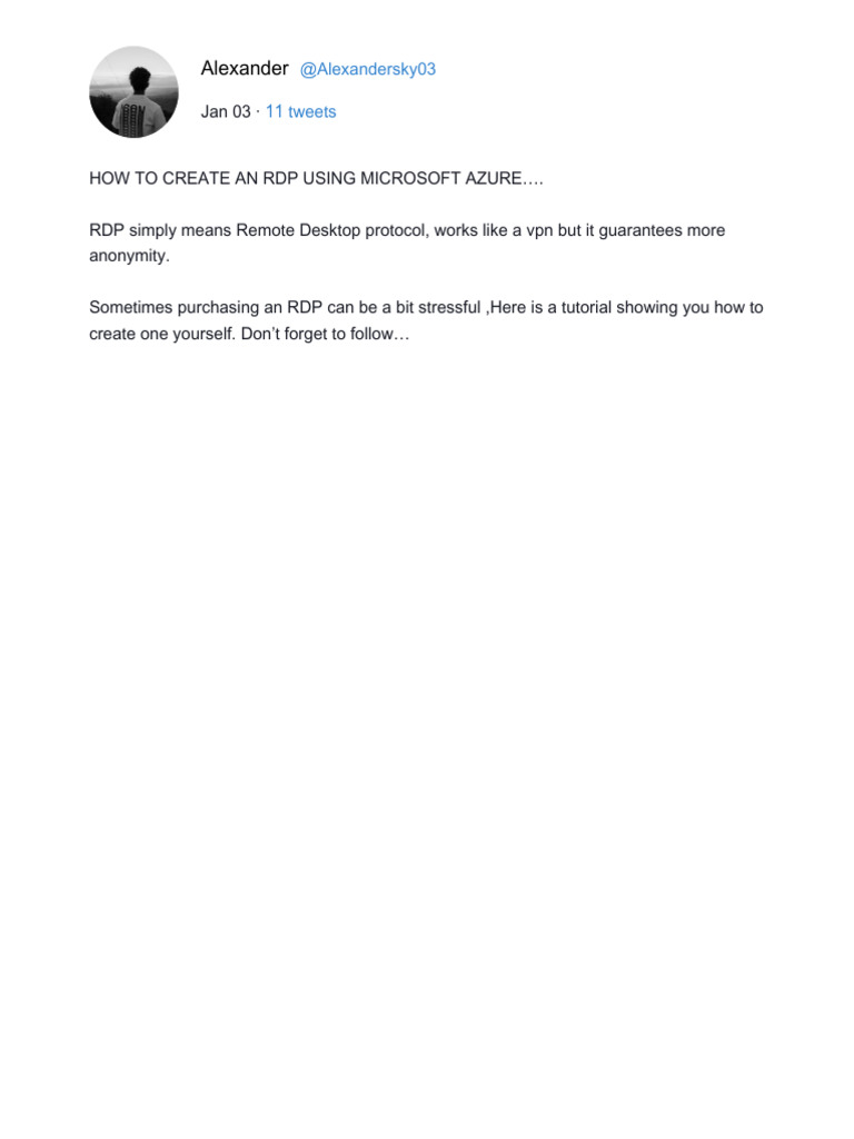 How To Create An RDP Using Microsoft Azure by Alexander | PDF