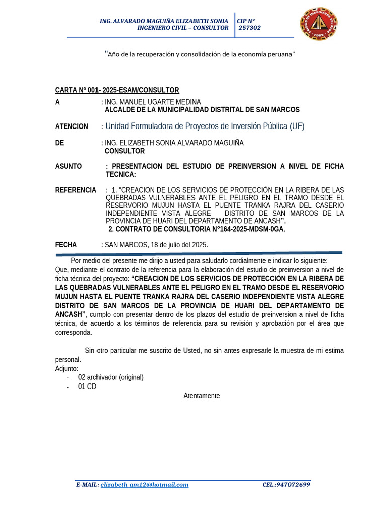 INF.N°01 - Presentacion Del Perfil | PDF