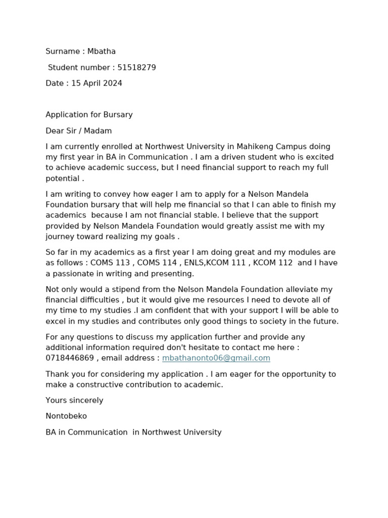 Application For Bursary | PDF