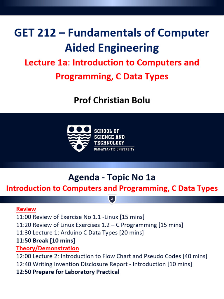 GET 212 - Fundamentals of Computer Aided Engineering - Lecture 1a - Introduction To Arduino C ...