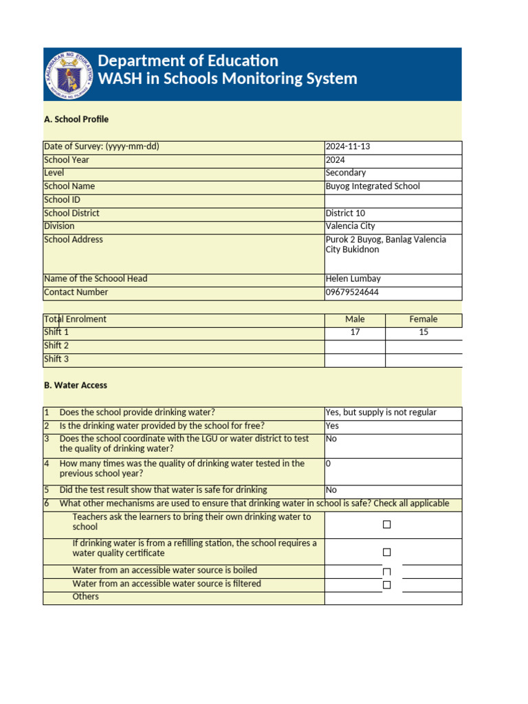 Wins Oms Form Buyog Secondary.2024!07!01 | PDF | Hand Washing | Sanitation