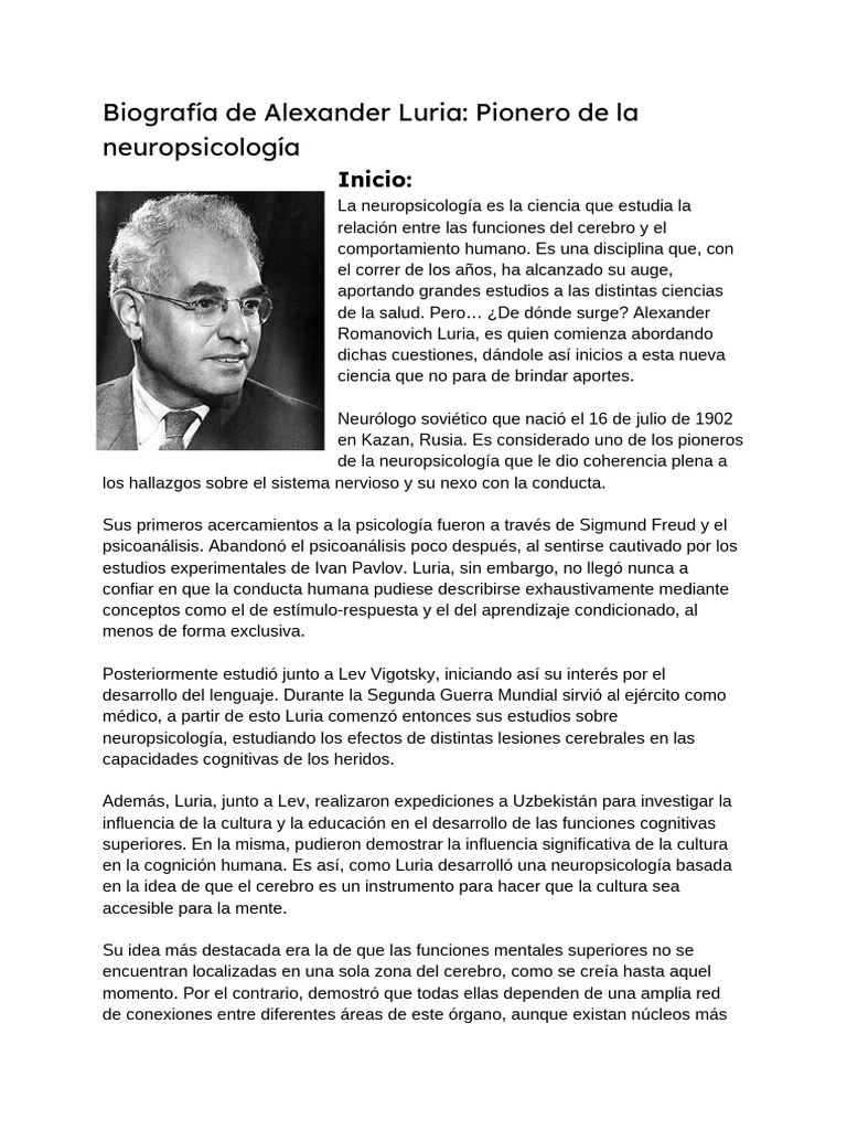 Biografía de Alexander Luria | PDF | Neuropsicología | Cerebro