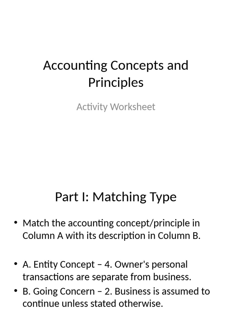 Accounting Concepts Activity Worksheet | PDF