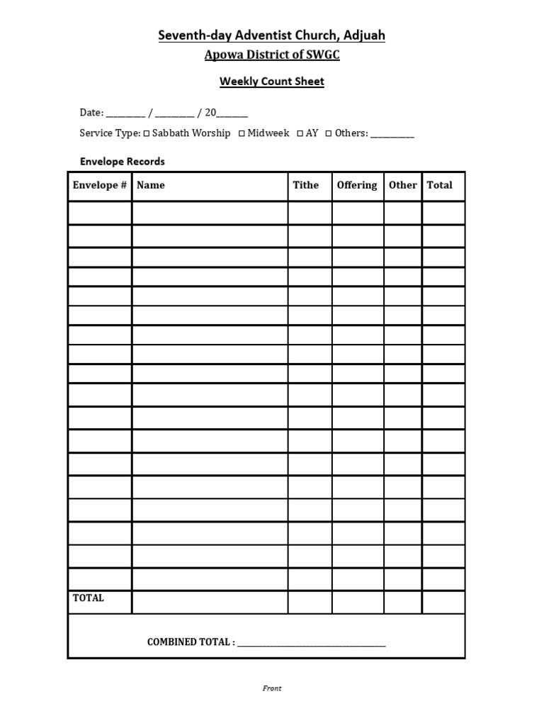 Adjuah SDA Weekly Count Sheet FINAL | PDF
