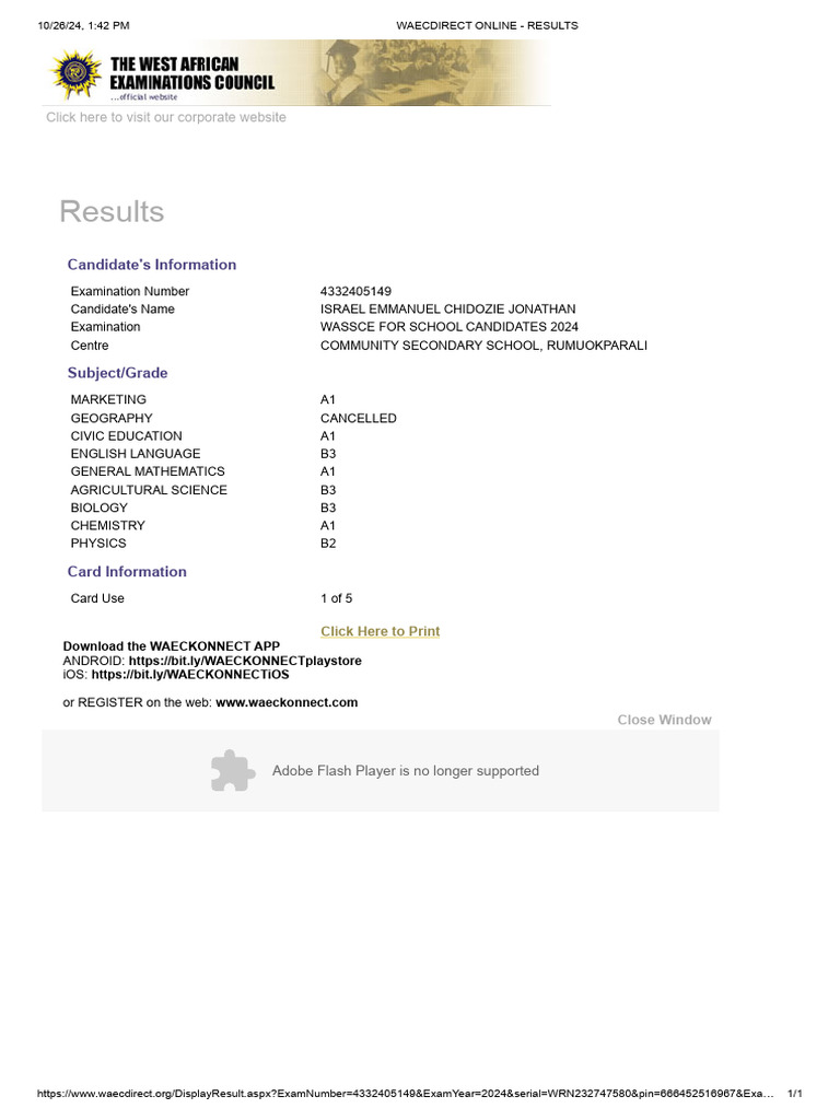Waecdirect Online - Results-1 | PDF