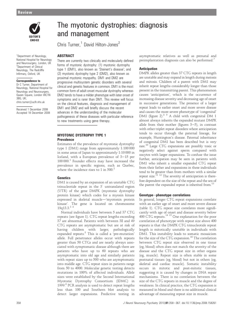The Myotonic Dystrophies - Diagnosis and Management | PDF | Diseases ...