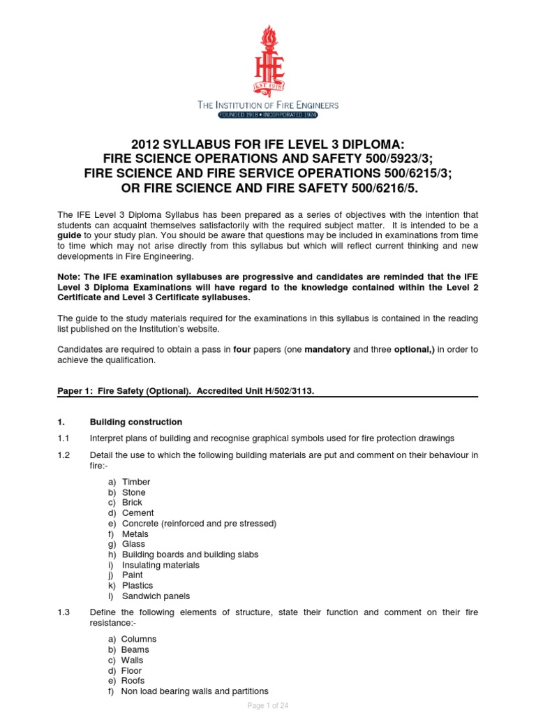 IFE Level 3 Diploma Syllabus 2012 | PDF | Fire Engine | Occupational ...