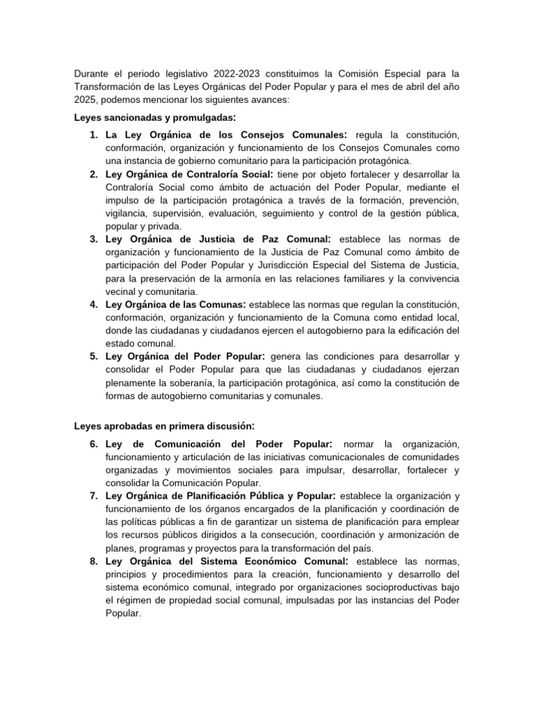 Leyes Orgánicas Del Poder Popular 2104 | PDF | Estatuto | Constitución