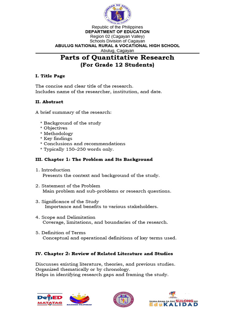 Practical Research 2 - Parts of Quantitative Research | PDF | Data | Methodology