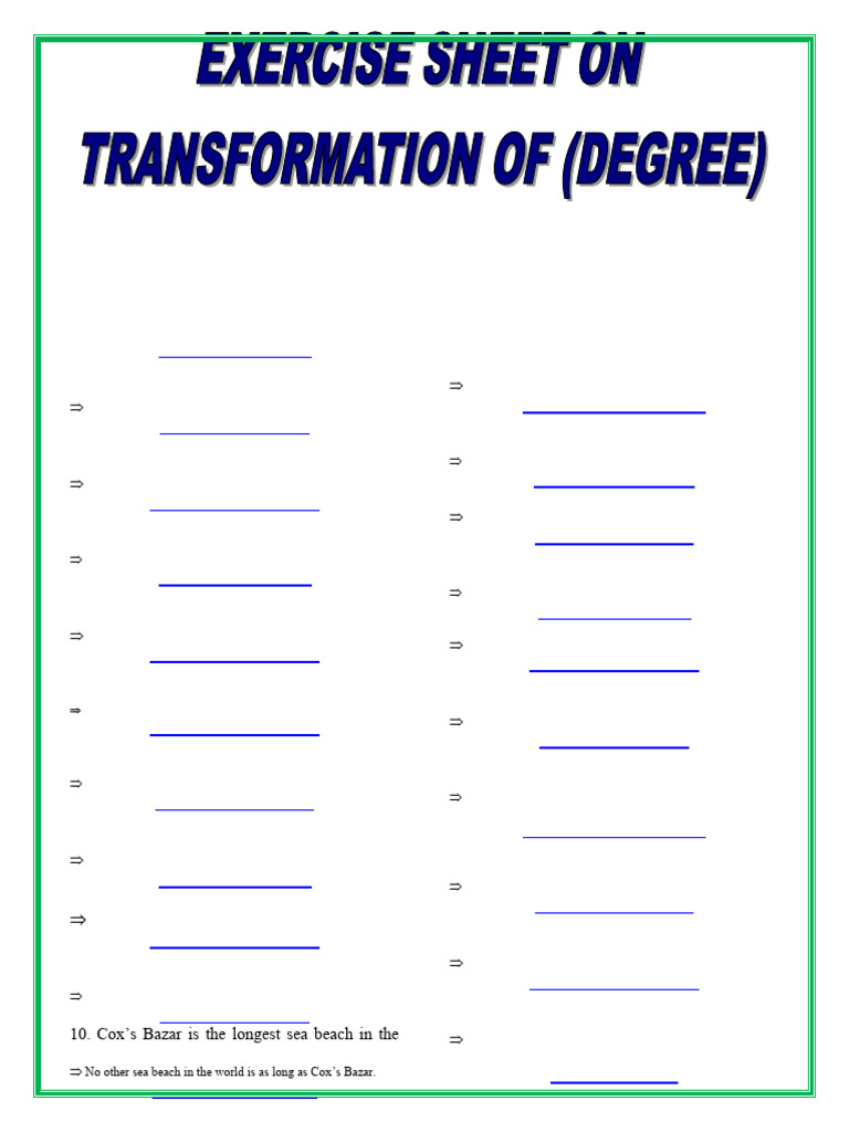 Transformation of Sentence (Degree) Exercise Sheet | PDF | Bangladesh ...