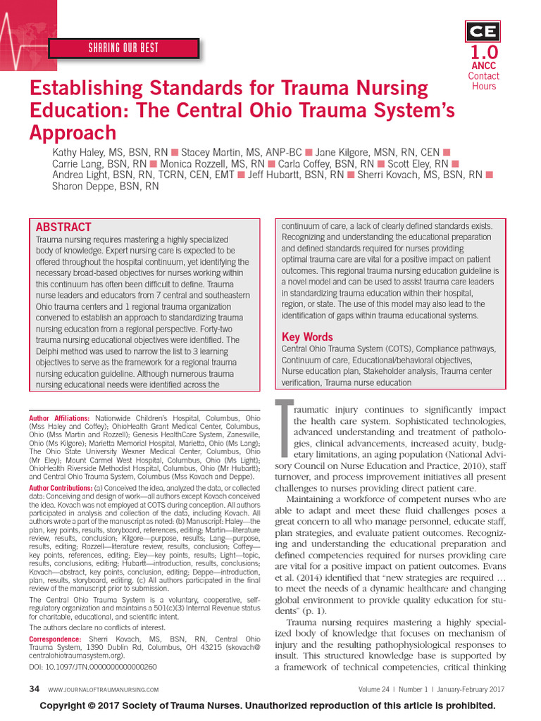 Trauma Nursing Education Standards Guide | PDF | Nursing ...
